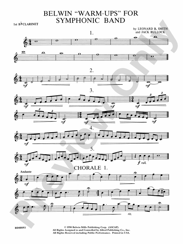 Belwin "Warm-Ups" for Symphonic Band: 1st B-flat Clarinet: 1st B-flat Clarinet Part - Digital ...