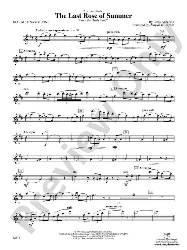 The Last Rose of Summer (from the Irish Suite): E-flat Alto Saxophone: E-flat Alto Saxophone ...