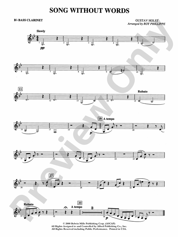 Song without Words: B-flat Bass Clarinet: B-flat Bass Clarinet Part ...