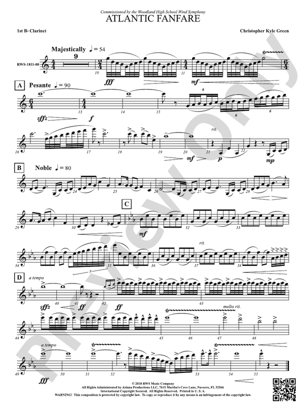 Atlantic Fanfare: 1st B-flat Clarinet: 1st B-flat Clarinet Part: Christopher Kyle Green ...