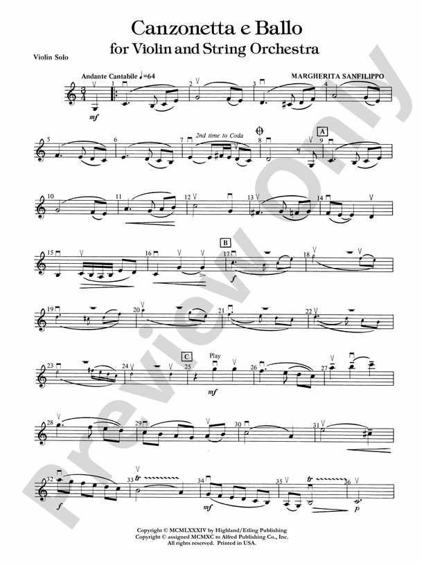 Canzonetta e Ballo (solo violin and string orchestra): Solo Violin: Solo Violin Part - Digital ...