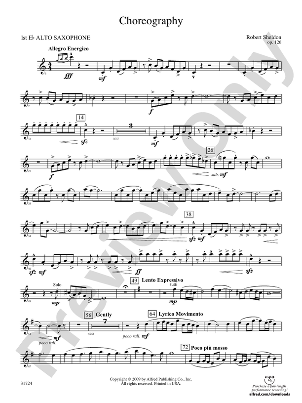 Choreography: E-flat Alto Saxophone: E-flat Alto Saxophone Part ...