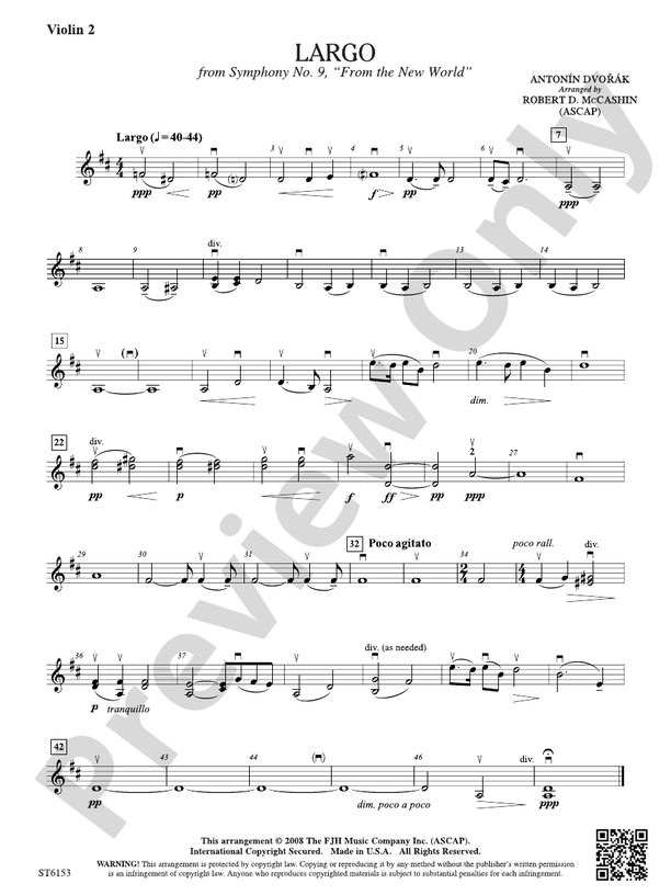 Largo (from Symphony No. 9, "From the New World"): Violin 2: Violin 2 ...