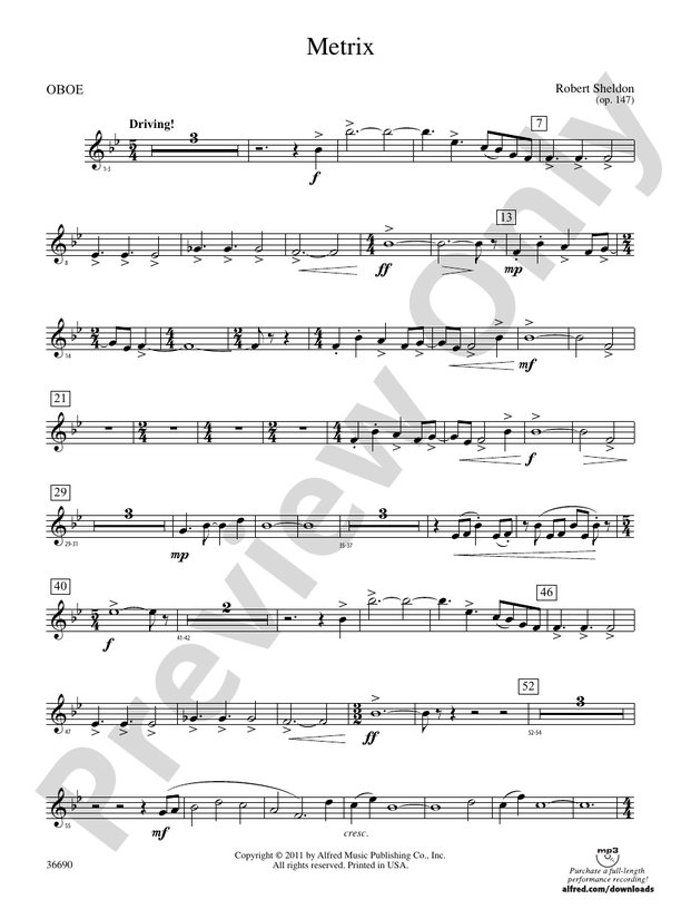 Metrix: Oboe: Oboe Part - Digital Sheet Music Download