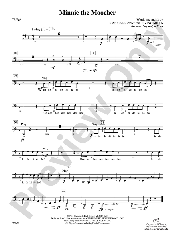 Minnie the Moocher: Tuba: Tuba Part - Digital Sheet Music Download