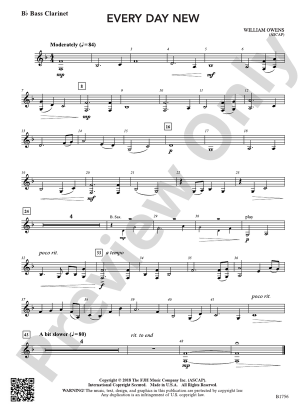 Every Day New: B-flat Bass Clarinet: B-flat Bass Clarinet Part: William ...
