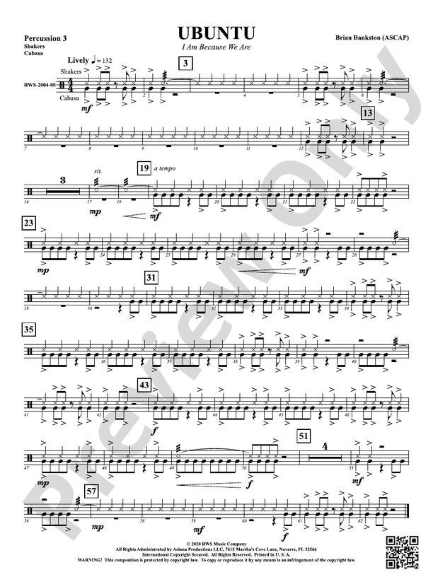 Ubuntu - I Am Because We Are: 3rd Percussion: 3rd Percussion Part ...