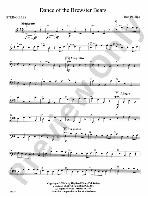 Dance of the Brewster Bears: String Bass: String Bass Part - Digital Sheet Music Download