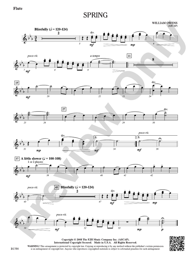 Spring: Flute: Flute Part: William Owens - Digital Sheet Music Download