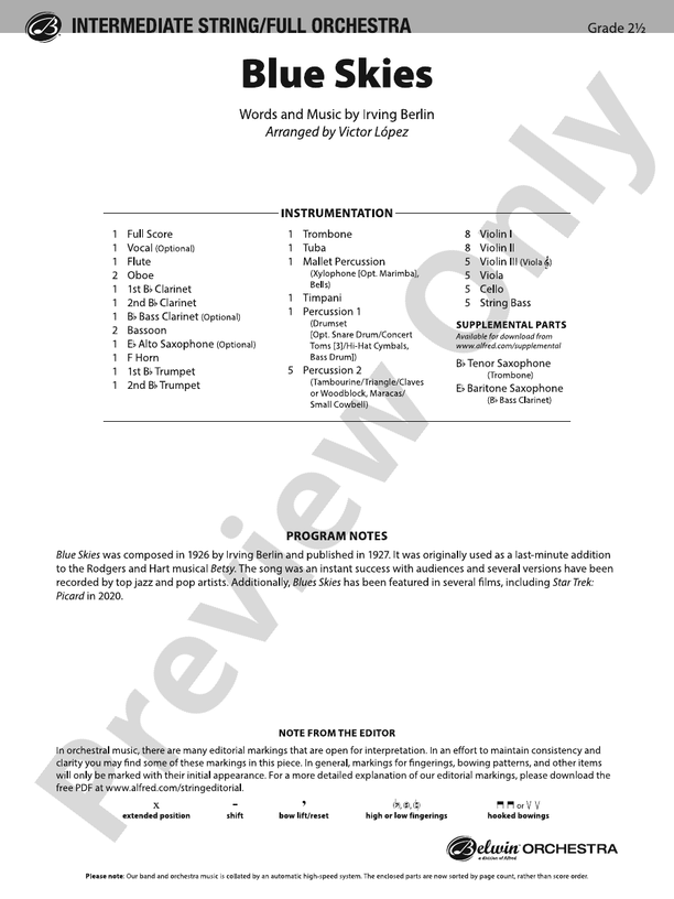 Blue Skies: Score: Full Orchestra Score - Digital Sheet Music Download