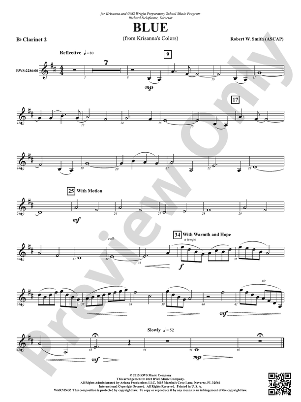 Blue - From Krisanna's Colors: 2nd B-flat Clarinet: 2nd B-flat Clarinet ...
