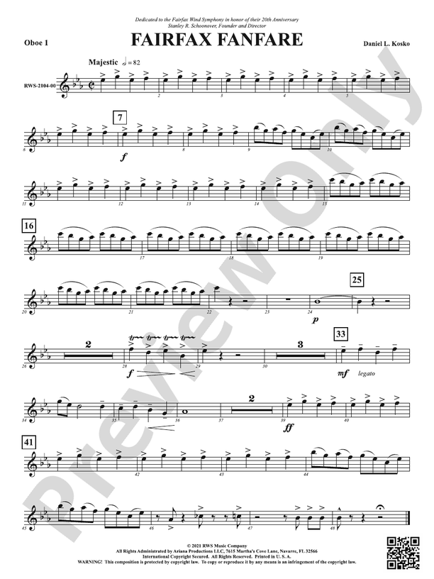 Fairfax Fanfare: Oboe: Oboe Part: Daniel Kosko - Digital Sheet Music Download