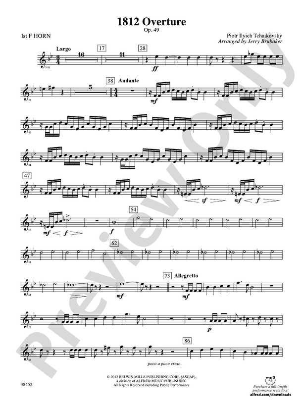 1812 Overture: 1st F Horn: 1st F Horn Part - Digital Sheet Music Download