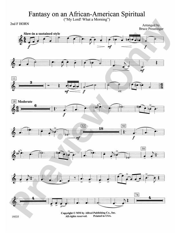 Fantasy on an African-American Spiritual: 2nd F Horn: 2nd F Horn Part ...