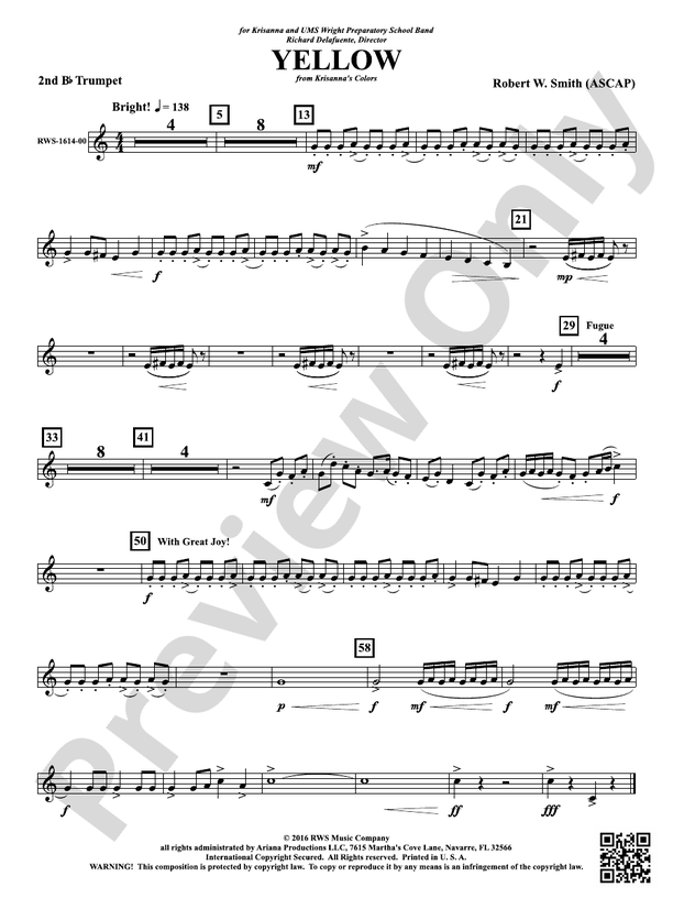 Yellow: 2nd B-flat Trumpet: 2nd B-flat Trumpet Part: Robert W. Smith - Digital Sheet Music Download