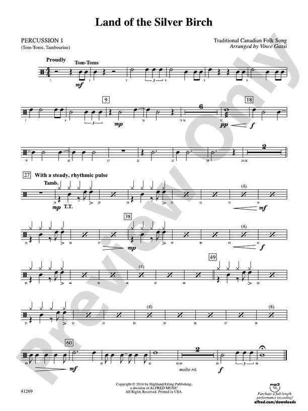 Land of the Silver Birch: 1st Percussion: 1st Percussion Part - Digital ...