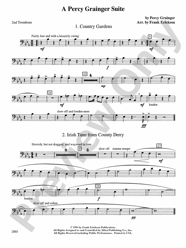 A Percy Grainger Suite: 2nd Trombone: 2nd Trombone Part - Digital Sheet ...