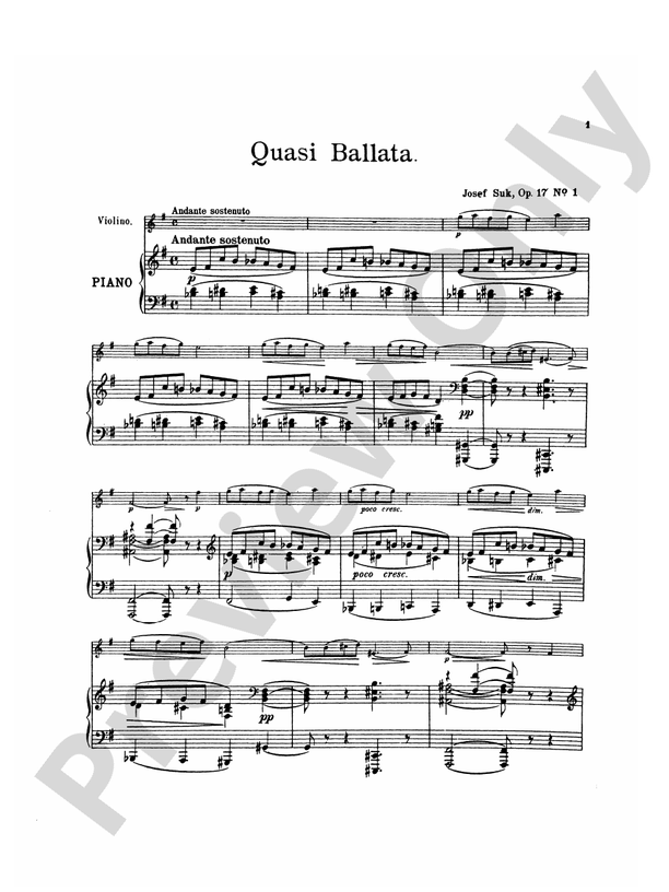 Suk: Four Pieces, Op. 17 (Volume I): 1. Quasi Ballata (Piano) Part ...