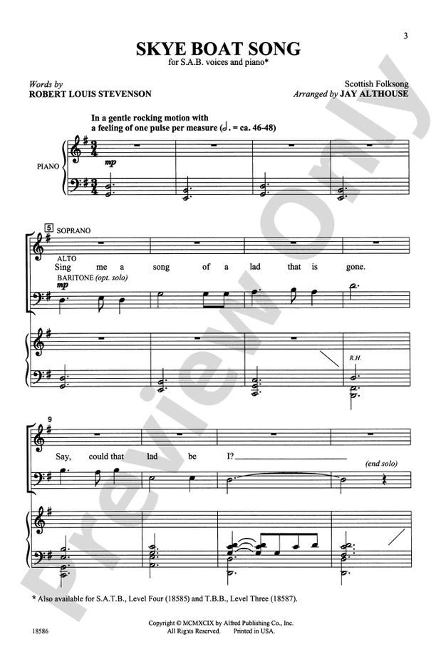 Skye Boat Song: SAB Choral Octavo - Digital Sheet Music Download