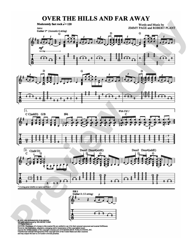 Over the Hills and Far Away: Guitar TAB: Led Zeppelin - Digital Sheet Music Download