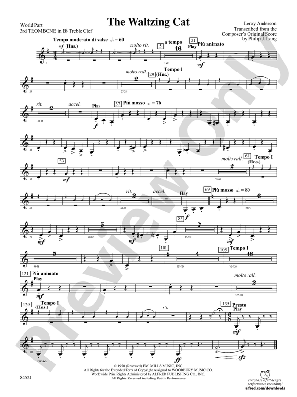 The Waltzing Cat: (wp) 3rd B-flat Trombone T.C.: (wp) 3rd B-flat ...