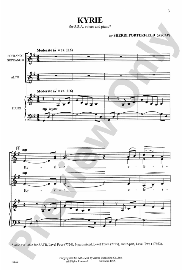 Kyrie: SSA Choral Octavo: Sherri Porterfield - Digital Sheet Music Download