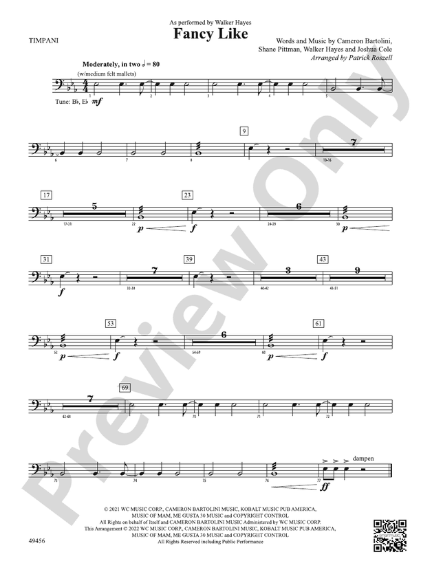 Fancy Like: Timpani: Timpani Part - Digital Sheet Music Download