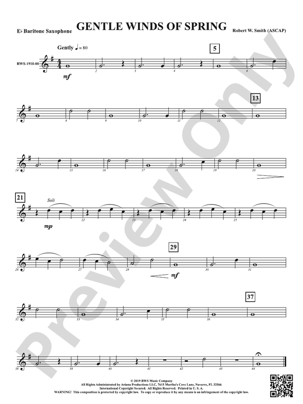 Gentle Winds of Spring: E-flat Baritone Saxophone: E-flat Baritone Saxophone Part: Robert W ...