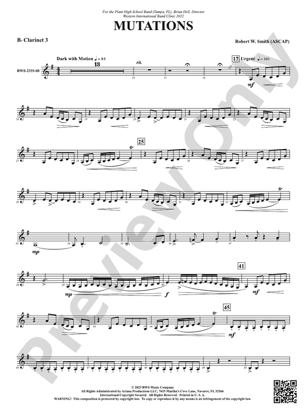 Mutations: 3rd B-flat Clarinet: 3rd B-flat Clarinet Part: Robert W. Smith - Digital Sheet Music ...