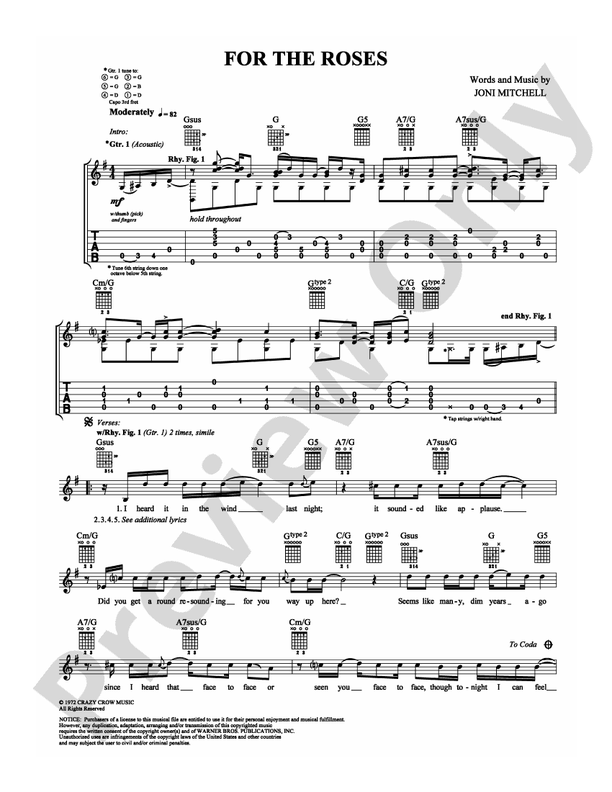 For The Roses: Guitar TAB: Joni Mitchell - Digital Sheet Music Download