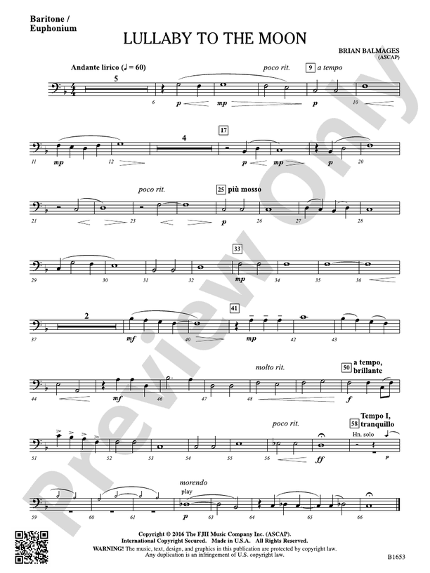 Lullaby to the Moon: Baritone / Euphonium: Baritone / Euphonium Part ...