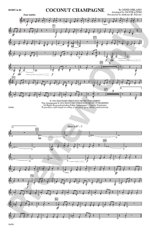 Coconut Champagne: Horn in B flat: Horn in B flat Part - Digital Sheet ...