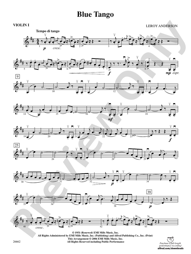 Blue Tango: 1st Violin: 1st Violin Part - Digital Sheet Music Download