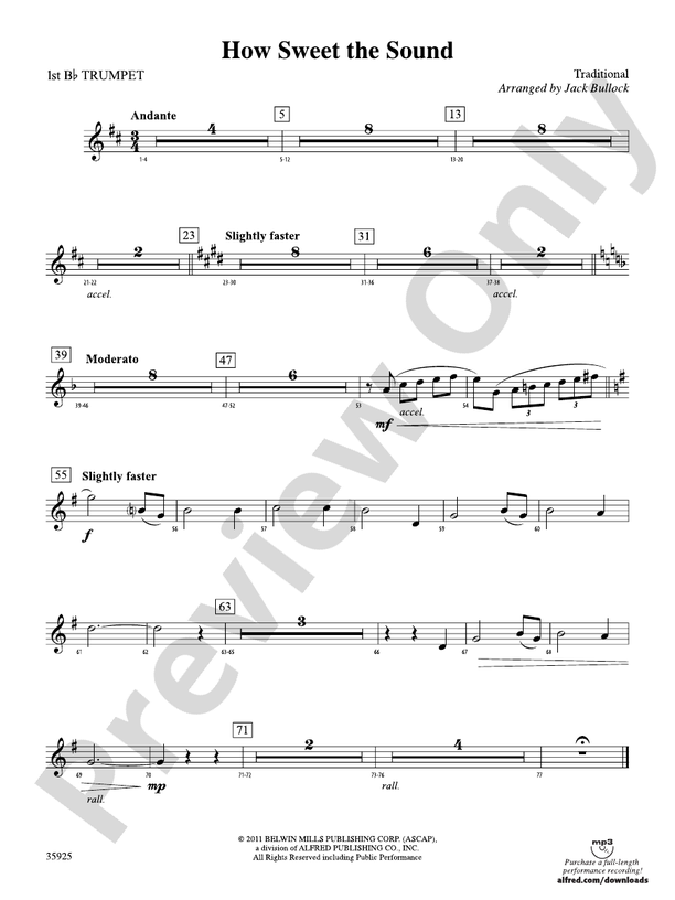 How Sweet the Sound: 1st B-flat Trumpet: 1st B-flat Trumpet Part ...