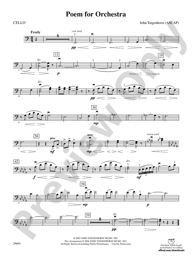 Poem for Orchestra: Cello: Cello Part - Digital Sheet Music Download