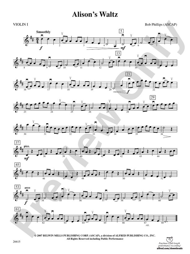 Alison's Waltz: 1st Violin: 1st Violin Part - Digital Sheet Music Download