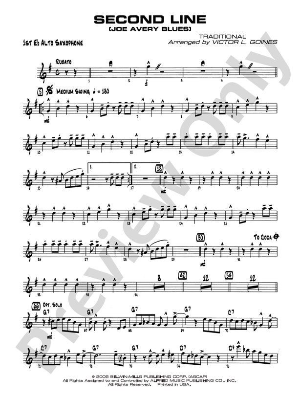 Second Line (Joe Avery Blues): E-flat Alto Saxophone: E-flat Alto ...