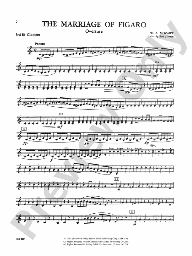 The Marriage of Figaro Overture: 3rd B-flat Clarinet: 3rd B-flat ...