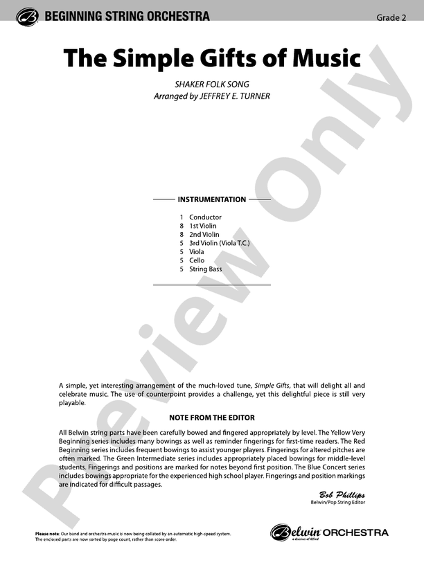 The Simple Gifts of Music: String Orchestra Conductor Score & Parts ...