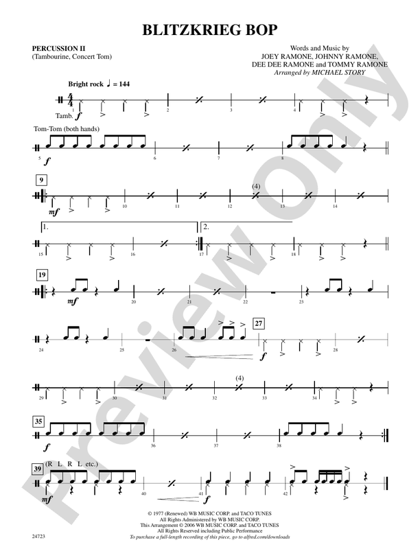 Blitzkrieg Bop: 2nd Percussion: 2nd Percussion Part - Digital Sheet ...