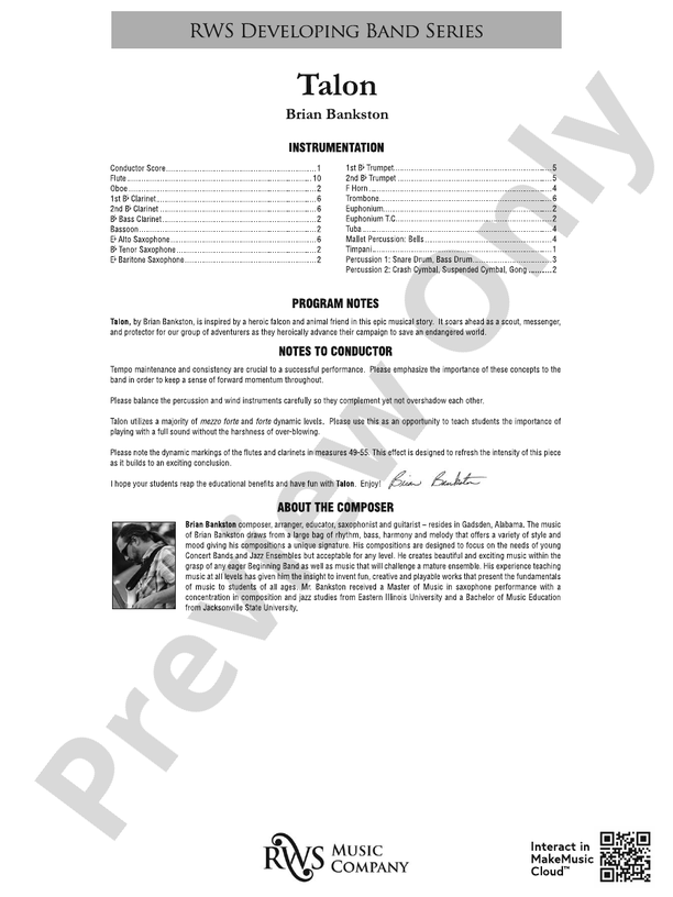Talon: Score: Concert Band Score: Brian Bankston - Digital Sheet Music ...