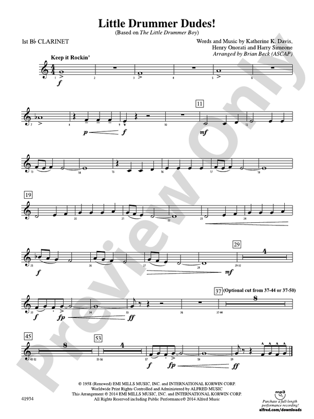 Little Drummer Dudes!: 1st B-flat Clarinet: 1st B-flat Clarinet Part ...