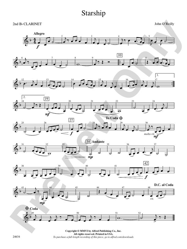 Starship: 2nd B-flat Clarinet: 2nd B-flat Clarinet Part - Digital Sheet ...
