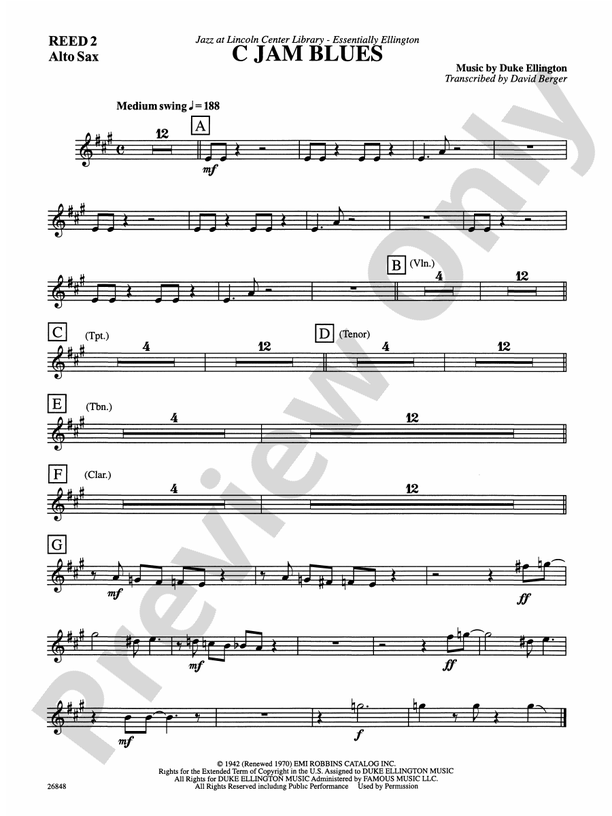 C Jam Blues: 2nd E-flat Alto Saxophone: 2nd E-flat Alto Saxophone Part - Digital Sheet Music ...