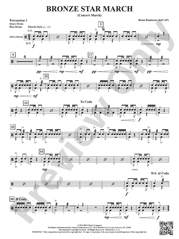 Bronze Star March - Concert March: 1st Percussion: 1st Percussion Part ...