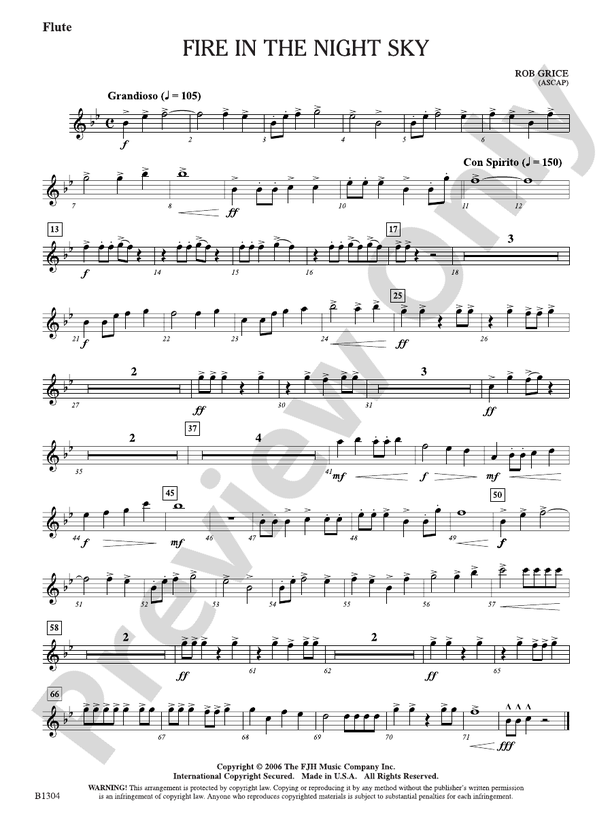 Fire in the Night Sky: Flute: Flute Part: Rob Grice - Digital Sheet ...