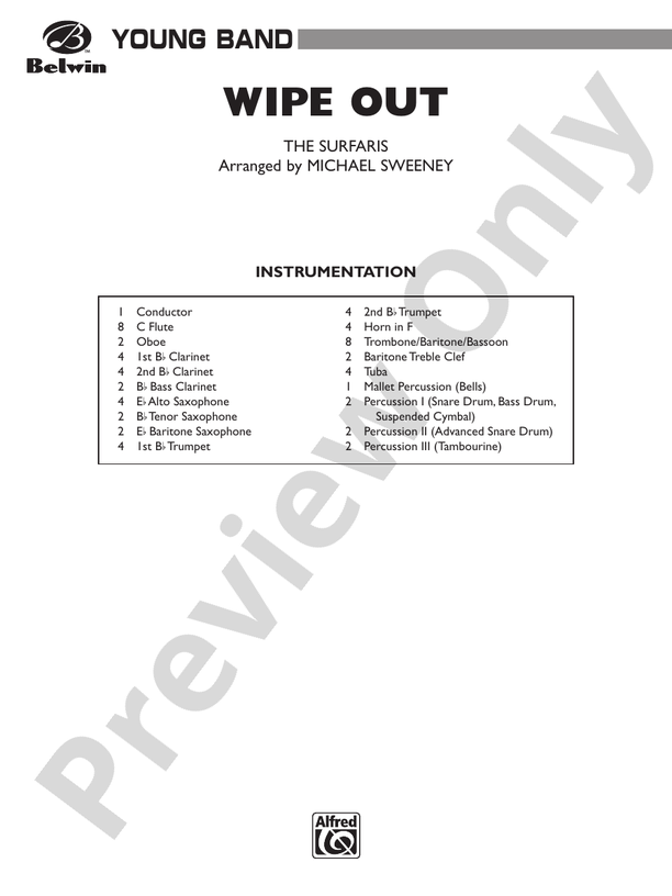 Wipe Out: Concert Band Conductor Score & Parts: The Surfaris - Digital Sheet Music Download