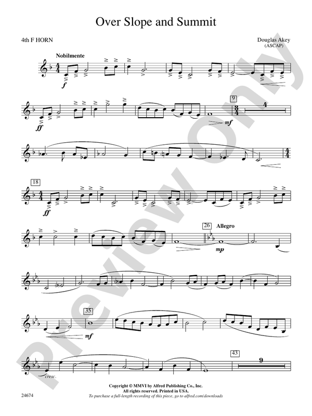 Over Slope and Summit: 4th F Horn: 4th F Horn Part - Digital Sheet ...