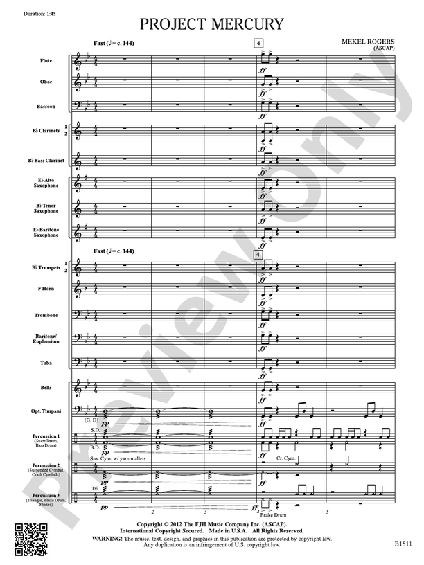 Project Mercury: Score: Concert Band Score: Mekel Rogers - Digital Sheet Music Download