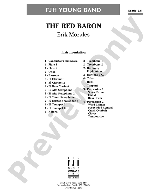 The Red Baron: Score: Concert Band Score: Erik Morales - Digital Sheet ...